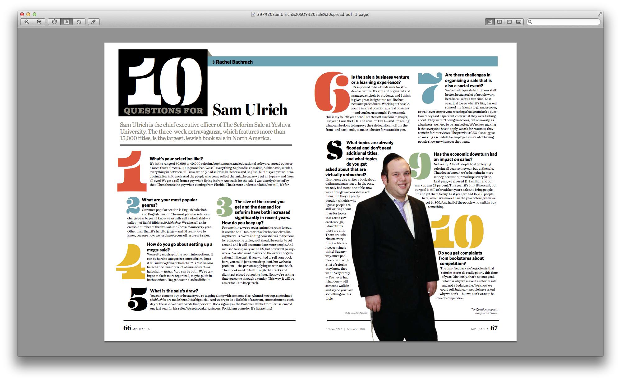 YU 2012 Seforim Sale featured in Mishpacha Magazine